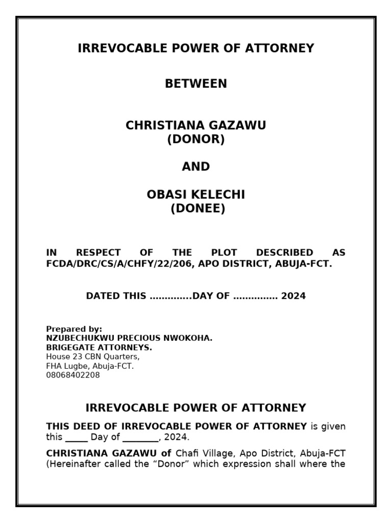 Power of Atorney For Kelechi Obasi - 110520 | PDF | Lease | Civil Law ...