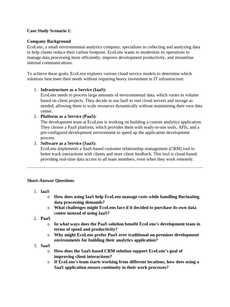 Case Study Scenario 1 | PDF | Cloud Computing | Software As A Service