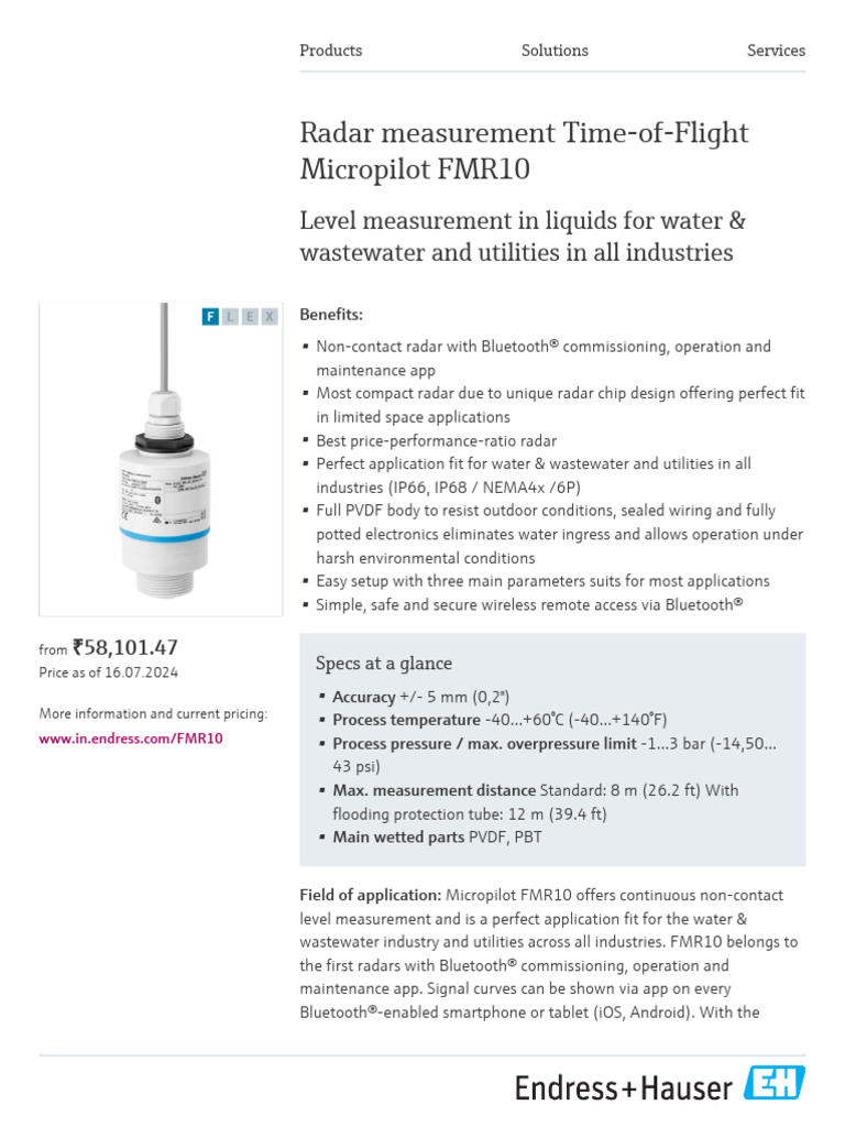 Endress-Hauser Micropilot FMR10 EN | PDF | Radar | Bluetooth