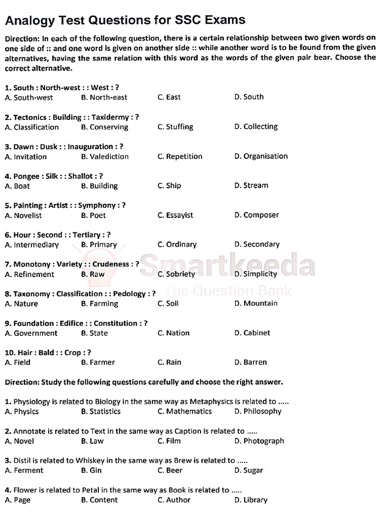 50 Word Analogy Solved Reasoning Questions With Solutions For RRB NTPC ...