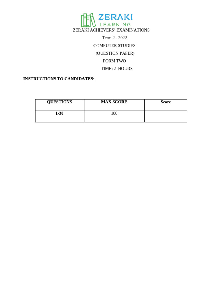 Computer Studies - Computer Studies - Question Paper | PDF | Computer ...