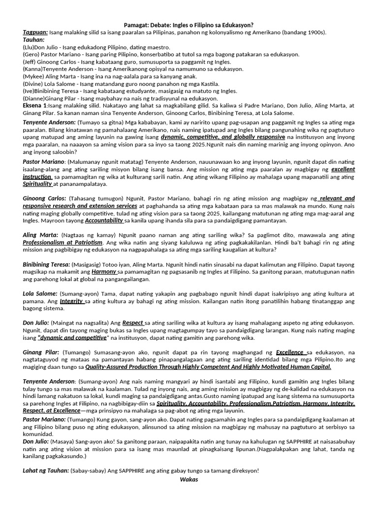 Pamagat Debate Ingles o Filipino Sa Edukasyon | PDF