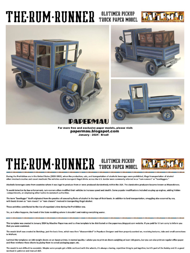 The Rum-Runner - Oldtimer Pickup Truck Paper Model - by Papermau - 2024 ...