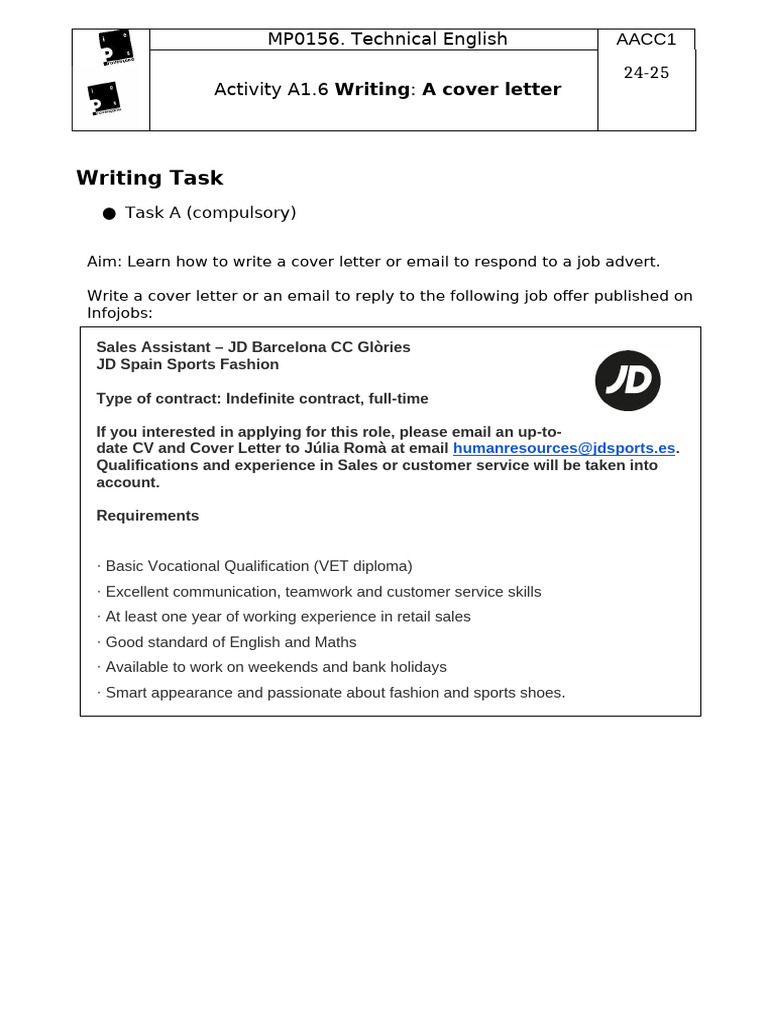 Writing-A1.7-An-email-cover-letter | PDF | Business | Finance & Money ...