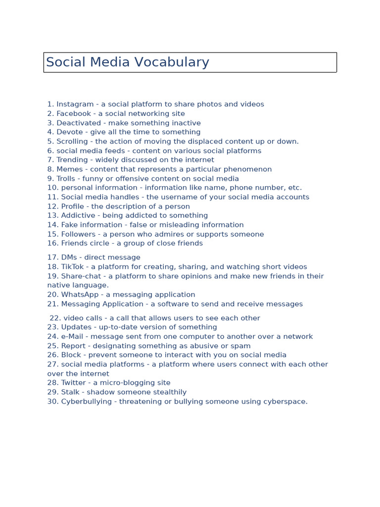 Social Media Vocabulary | PDF | Social Science | Computers