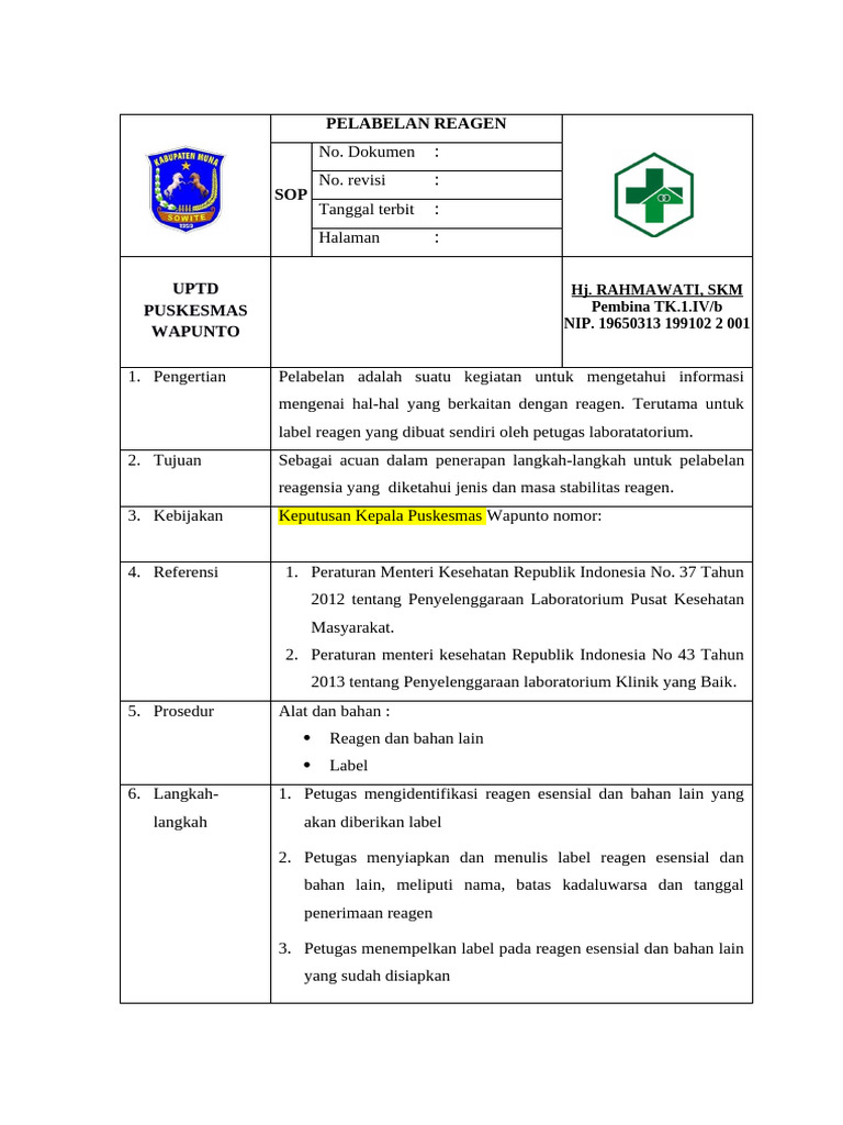 Prosedur Pelabelan Reagen Laboratorium | PDF