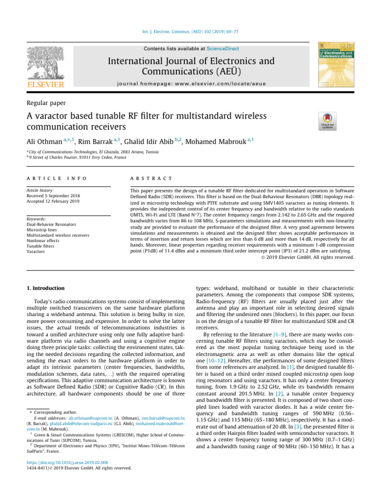 A Varactor Tunable RF Filter For Multistandard Wireless Communication ...