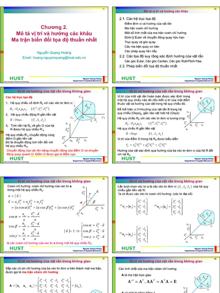 Robotics - Bài 2 Mo Ta Vi Tri Va Cosin Chi Huong - Toa Do Thuan Nhat | PDF