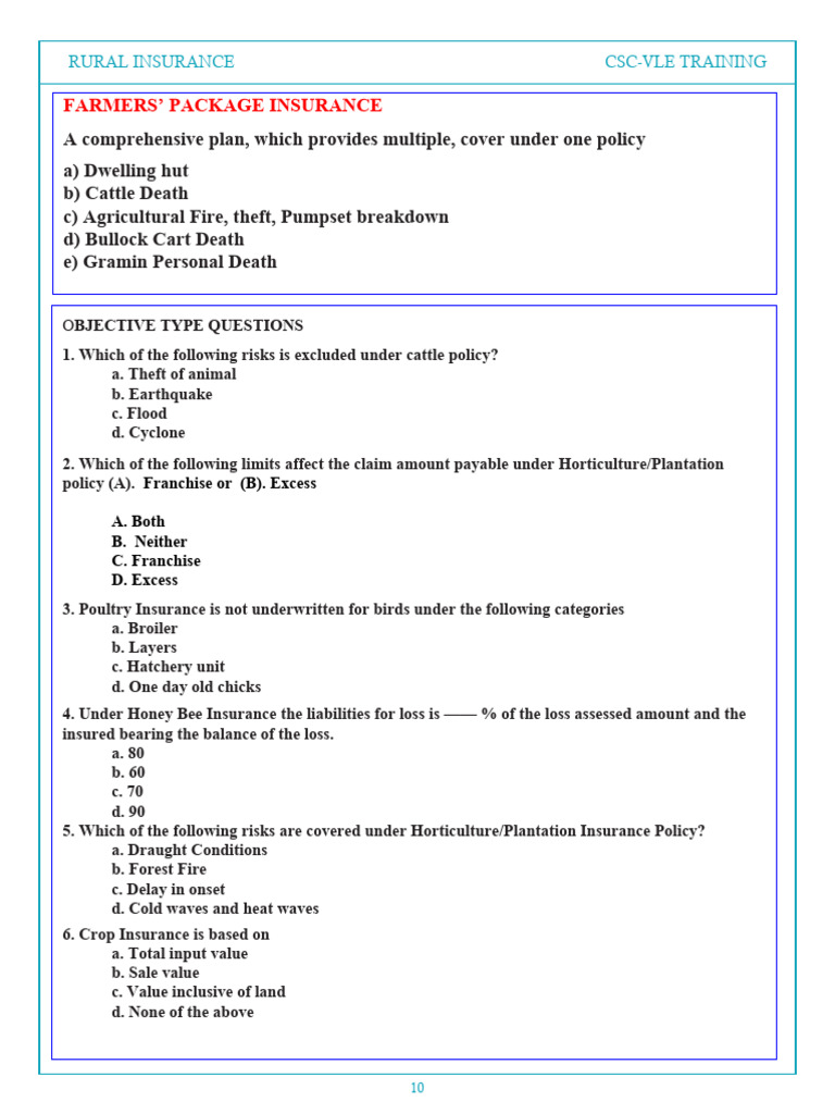 Rural Insurance Training Quiz Guide | PDF | Science & Mathematics