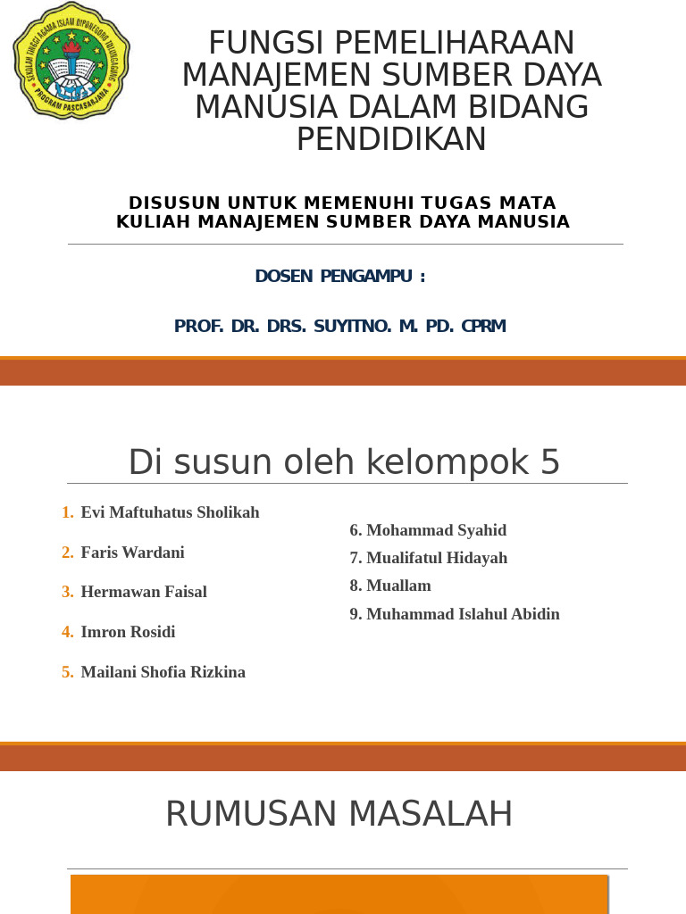 Fungsi Pemeliharaan Manajemen Sumber Daya Manusia Dalam Bidang Pendidikan Kel 5 | PDF | Karier ...