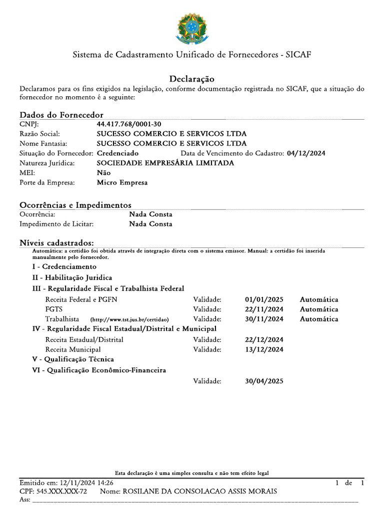 Sicaf - Sucesso | PDF