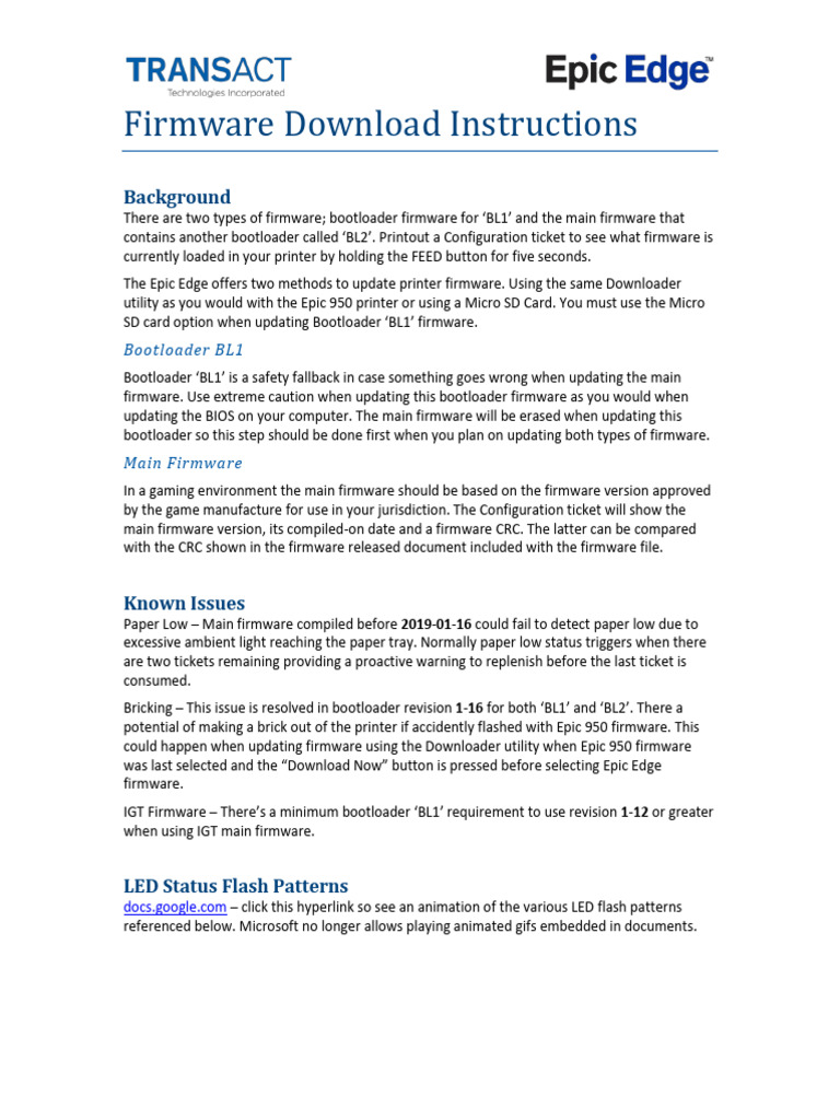 Epic Edge Firmware Download Instructions | PDF | Booting | Printer (Computing)