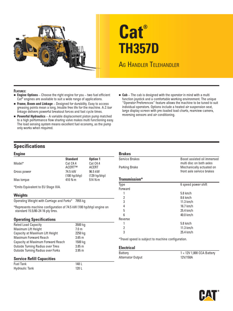 Cat TH357D Ag Handler Overview | PDF | Horsepower | Engines