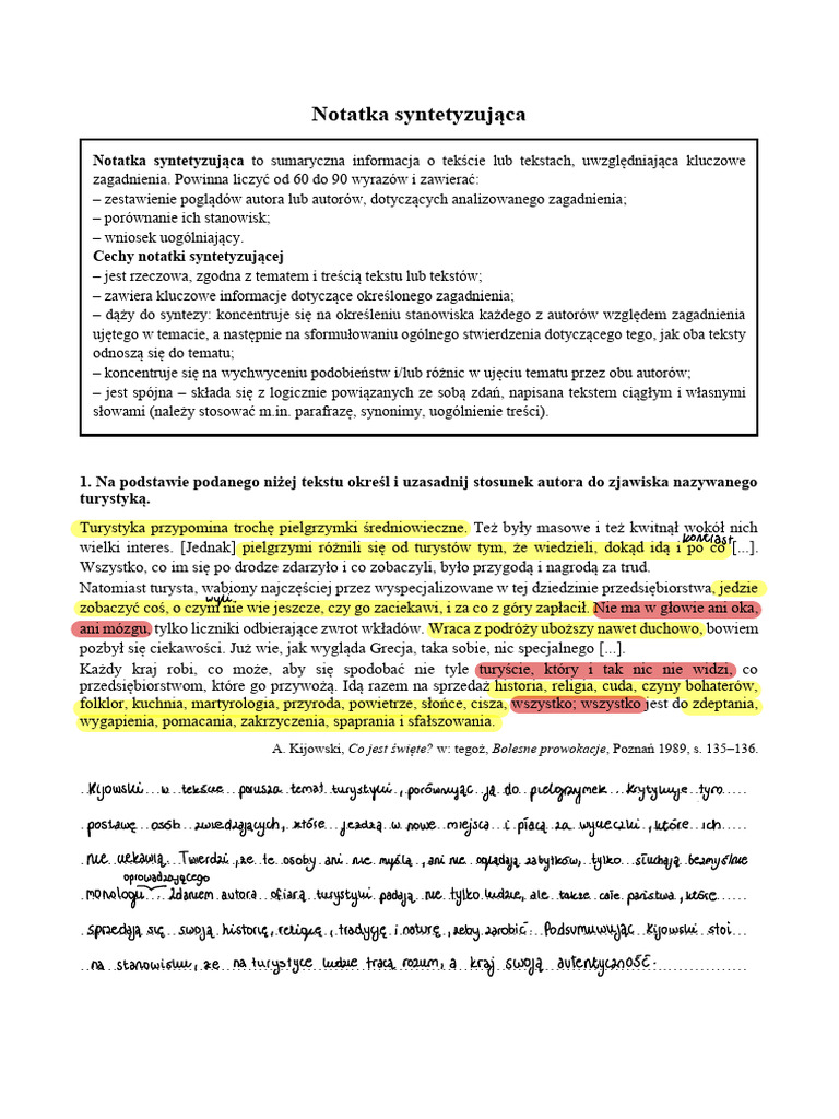Notatka Syntetyzująca | PDF