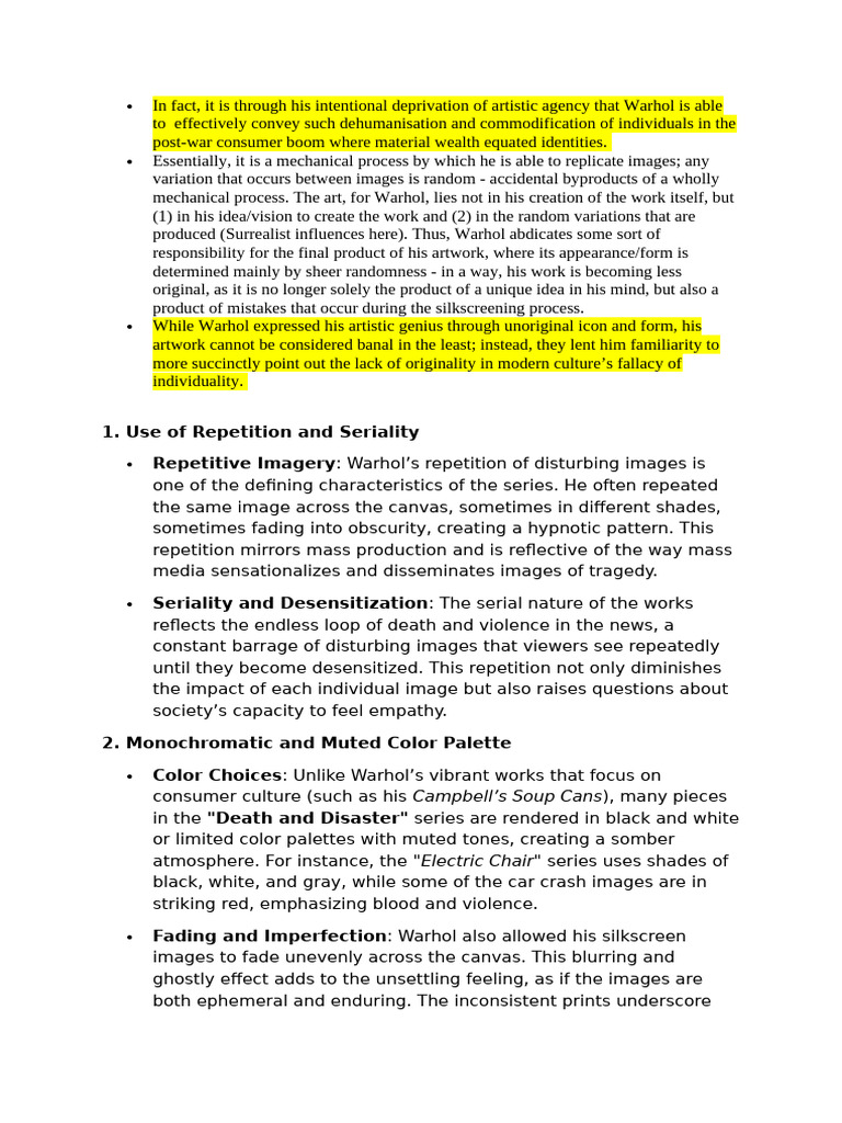 Warhol's Death and Disaster Series Analysis | PDF | Image | Andy Warhol