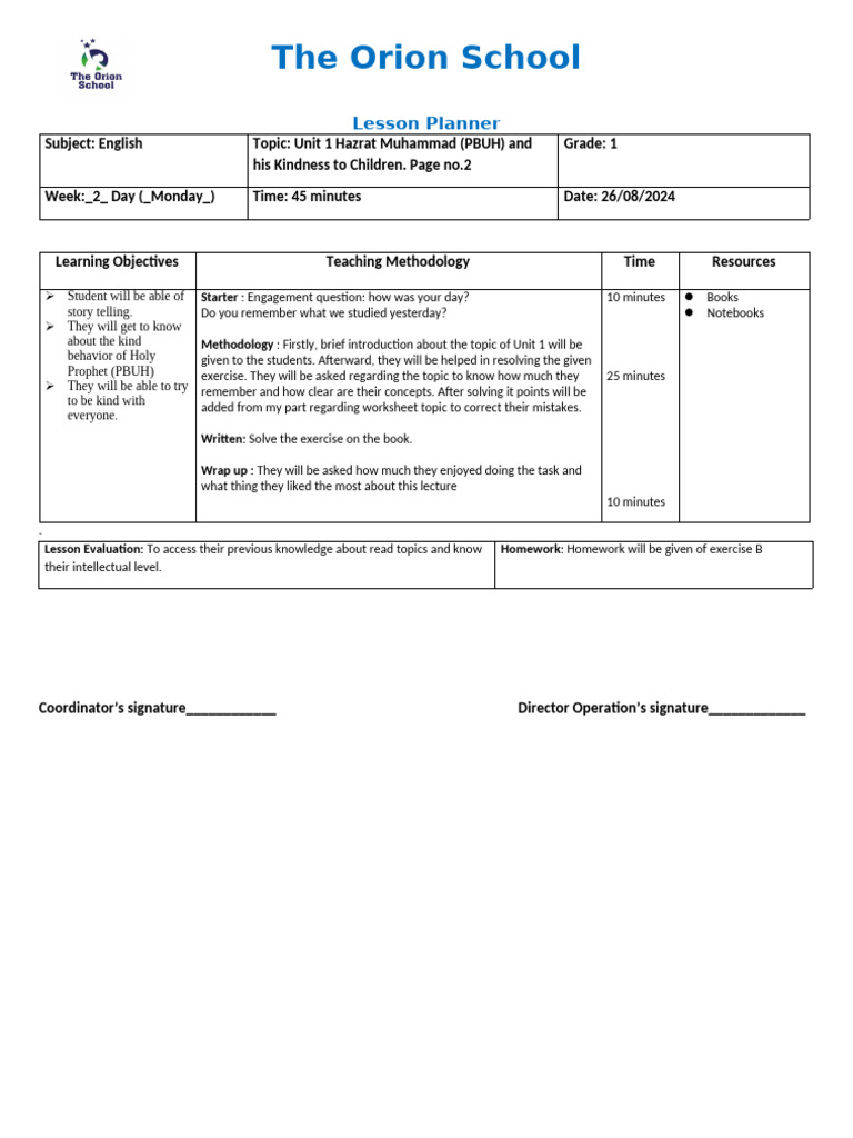 Planner Grade 1 | PDF