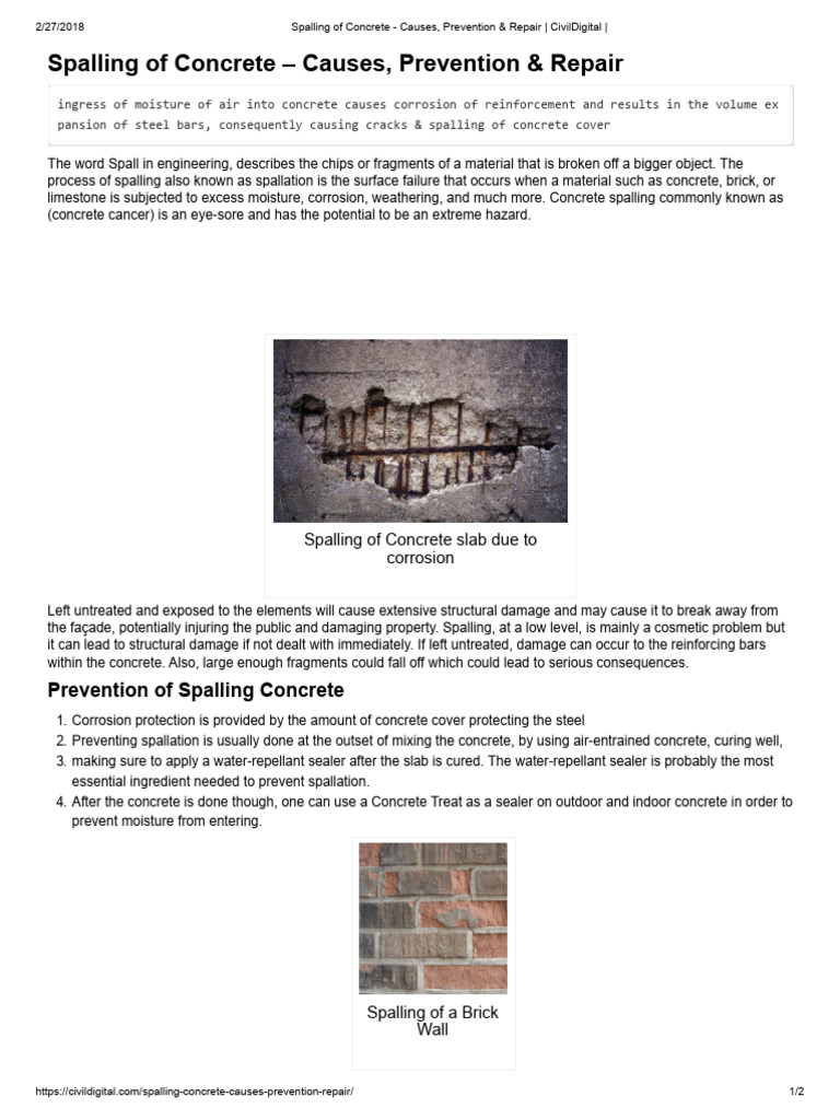 Spalling of Concrete - Causes, Prevention & Repair - CivilDigital | PDF | Concrete | Reinforced ...