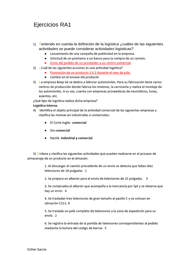 Ejercicios RA1 | PDF | Logística | Almacén