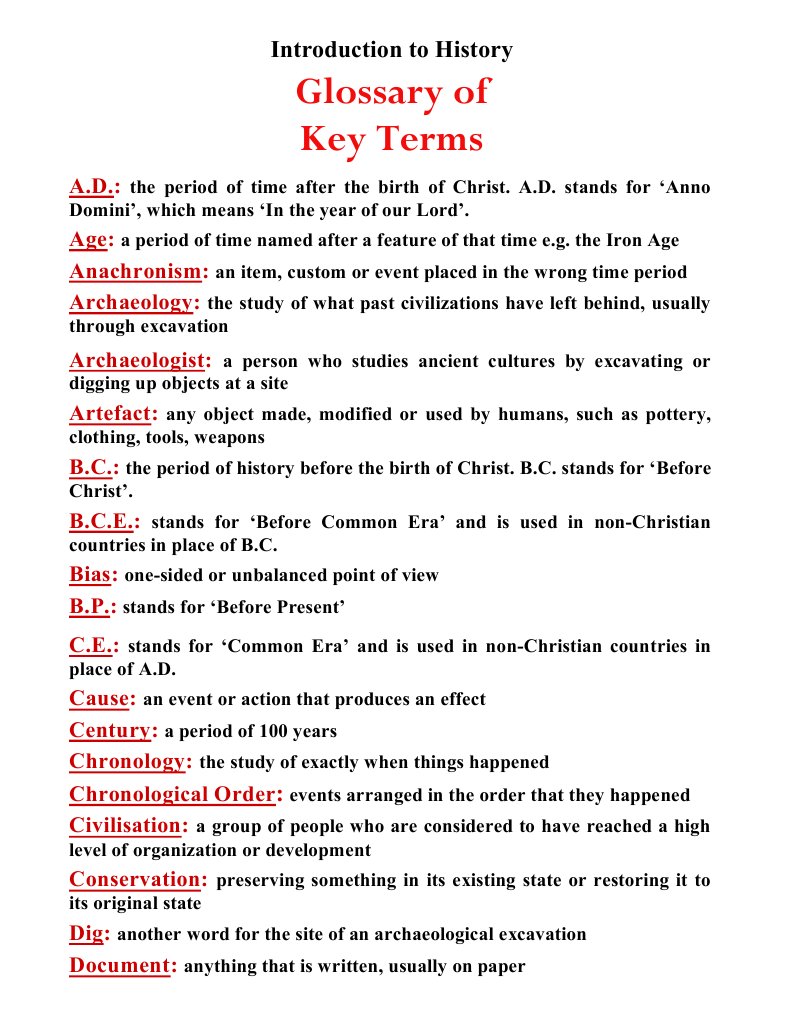 Key Terms Introduction To History | PDF | Excavation (Archaeology ...
