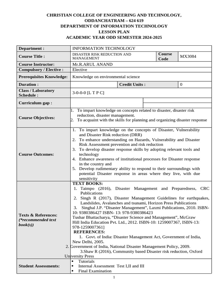 diaster lesson plan | PDF | Natural Disasters | Emergency Management