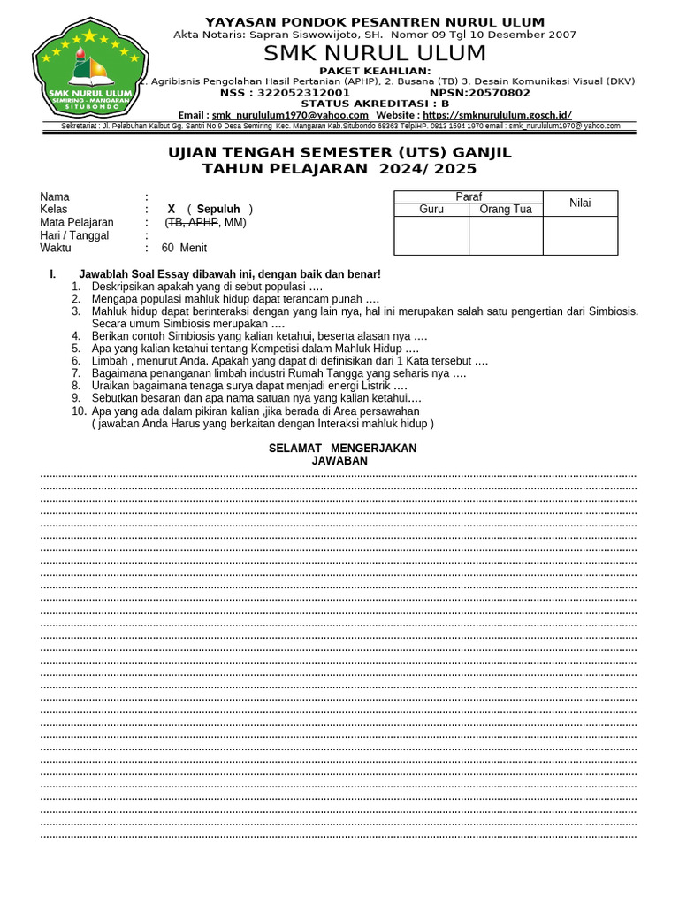 Soalipas Uts KLS X DKV Ganjil 2024-2025 | PDF