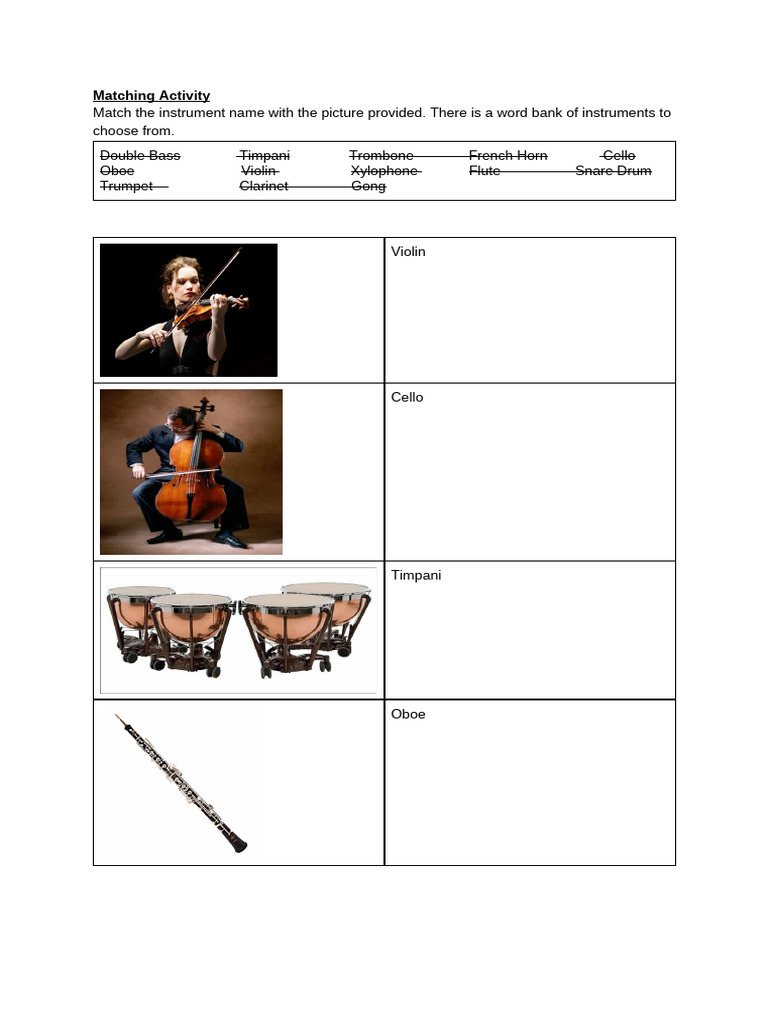 Orchestra Instruments Matching Activity | PDF | Woodwind Instruments ...