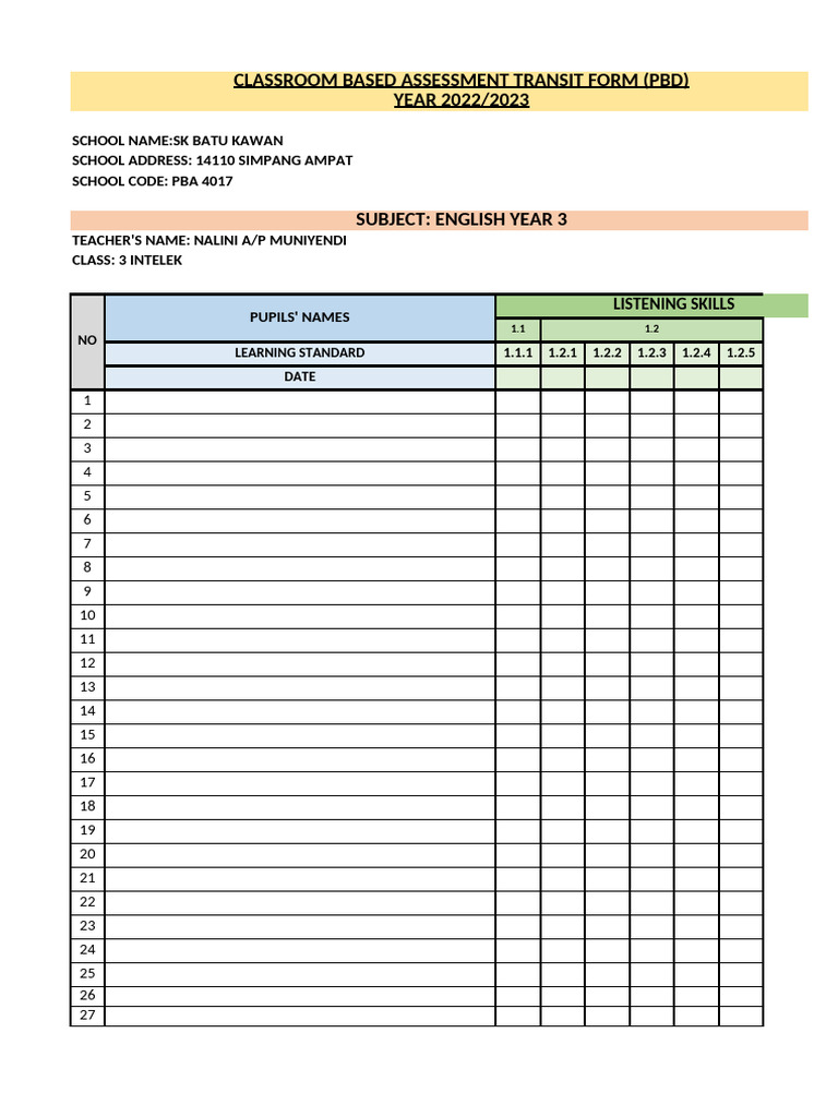 Year 3 English Assessment Form | PDF
