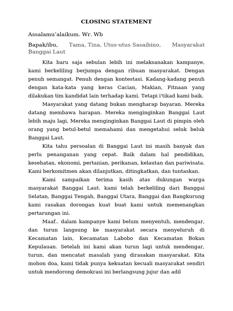 Closing Statement | PDF | Gaya Hidup