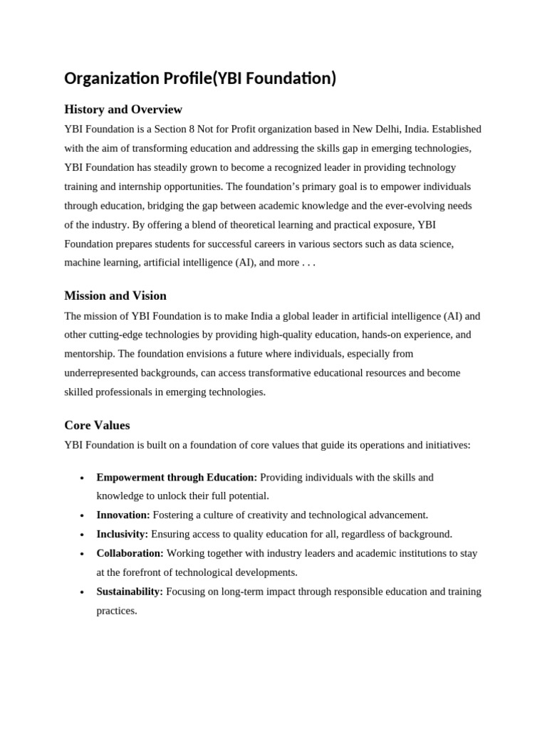 Ybi Foundation - Organization Profile | PDF | Mentorship | Artificial ...