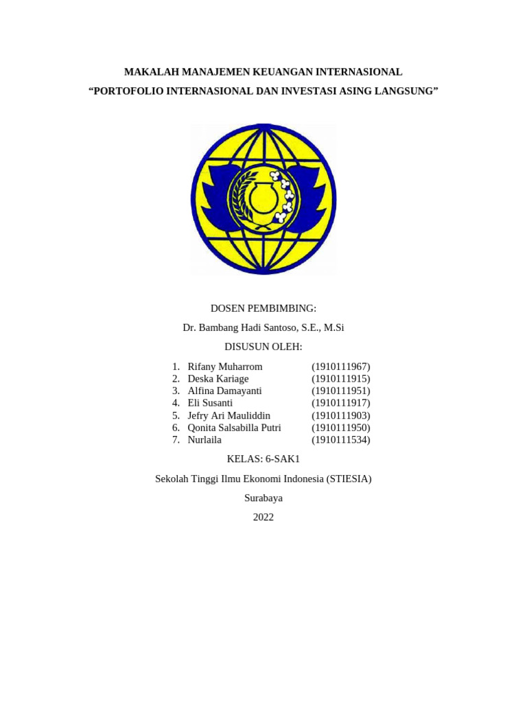 Tugas Kelompok6 - PORTOFOLIO INTERNASIONAL DAN INVESTASI ASING LANGSUNG - SAK1 | PDF