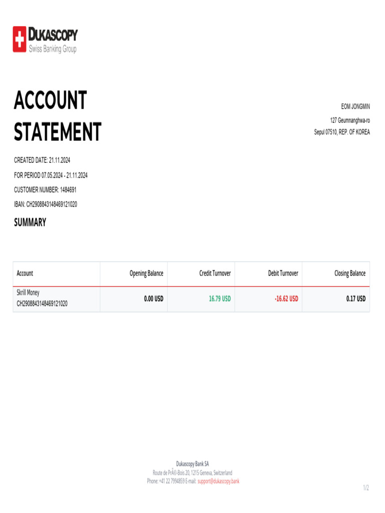 Dukascopy Bank Statement | PDF | Finance & Money Management