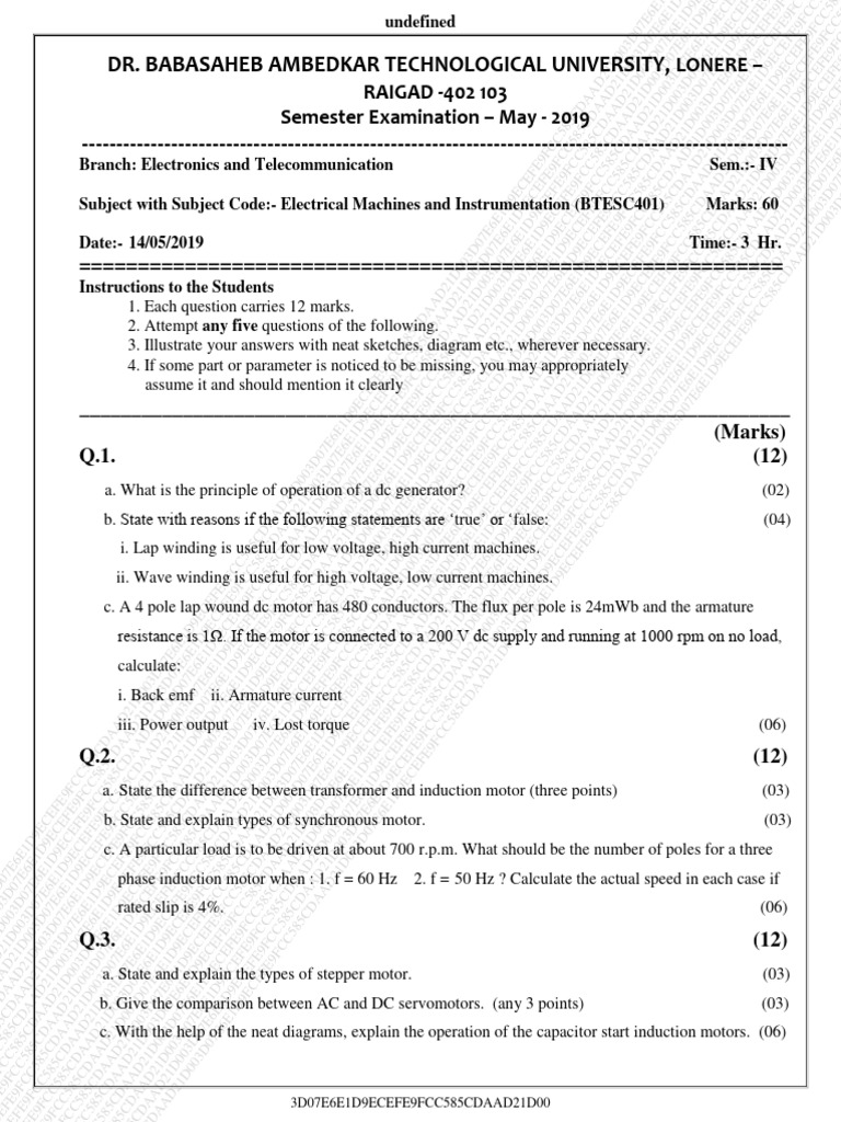 Electrical Machines and Instruments ALL PYQ (Pran Tehare) | PDF