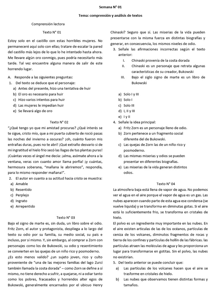 Análisis de Textos y Comprensión Lectora | PDF | Gatos | Percepción