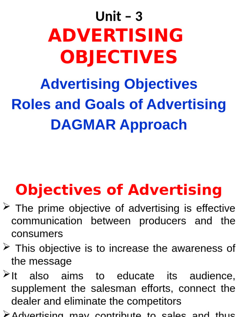 Advertising Objectives | PDF | Advertising | Marketing