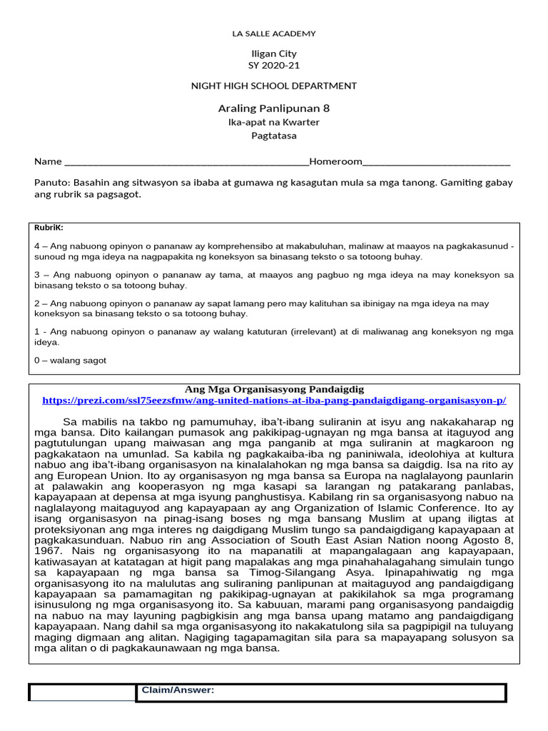 g8 4th Quarter Assessment | PDF