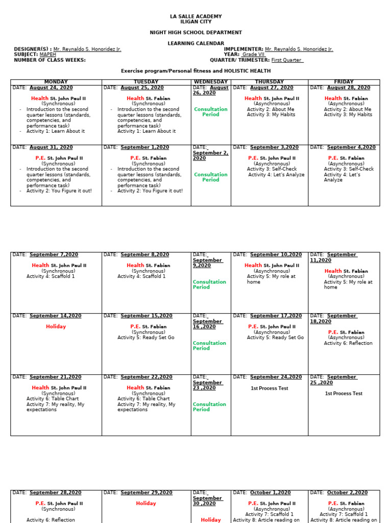 LCG 7 Mapeh 1 ST | PDF