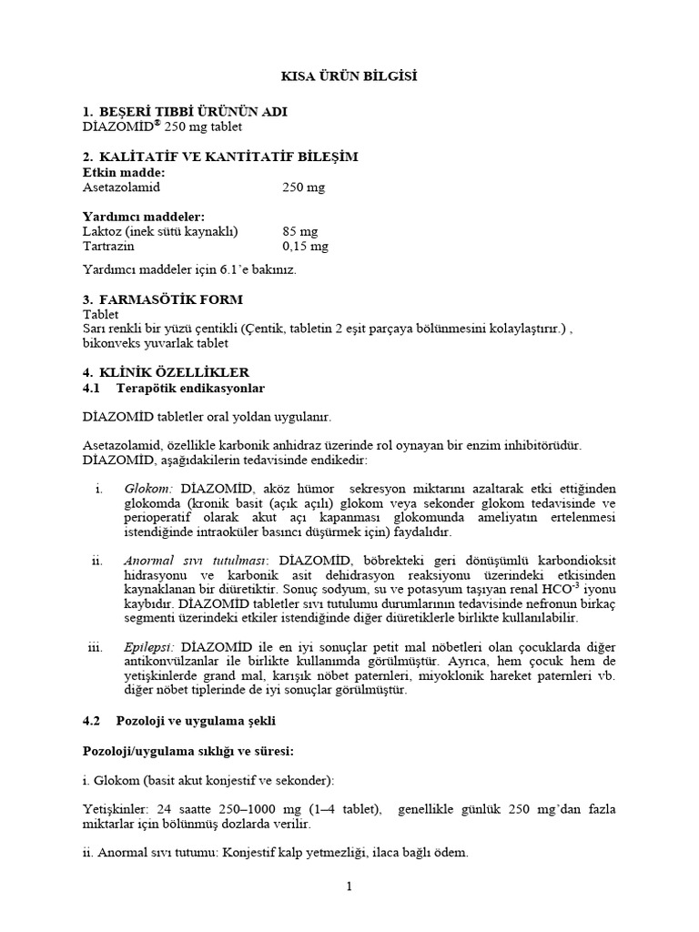 Diazomid 250 MG Tablet Onayli KUB 22.07.2022 | PDF