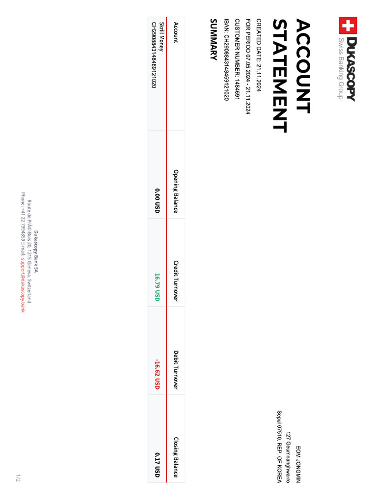 Dukascopy Bank Statement | PDF