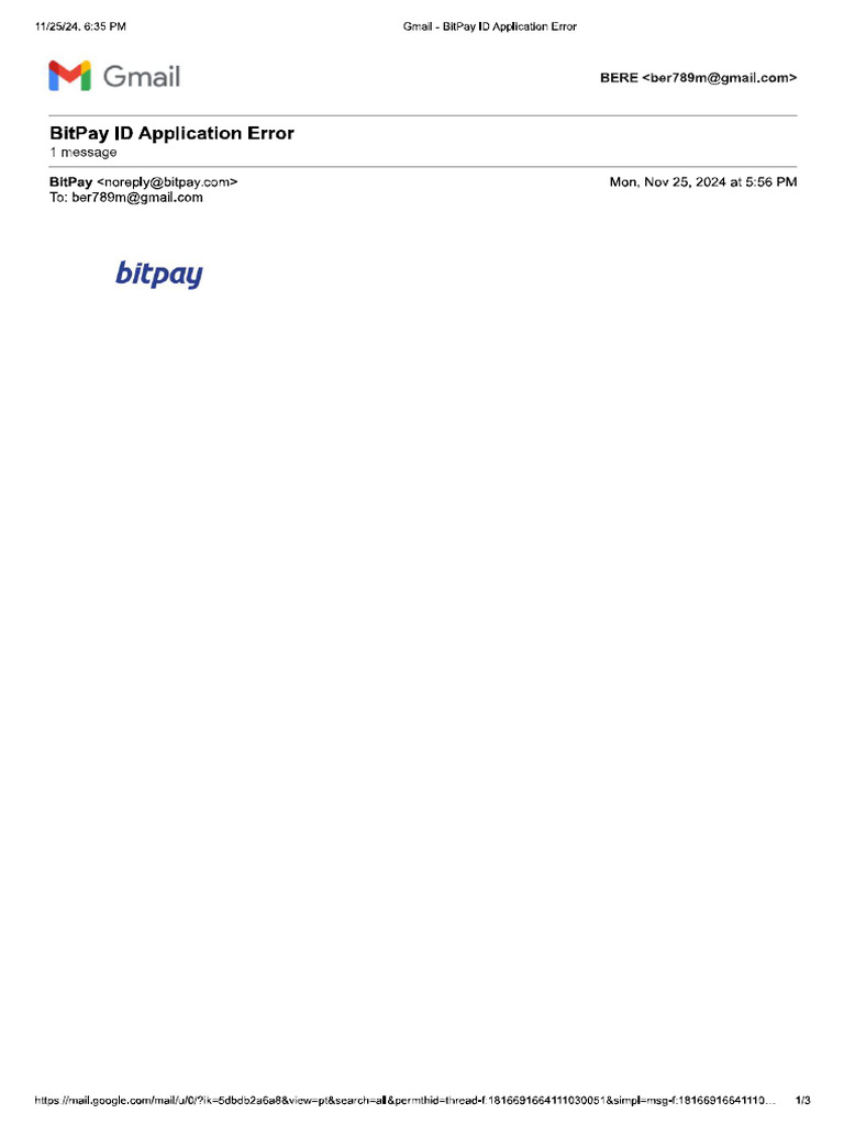 Gmail - BitPay ID Application Error | PDF