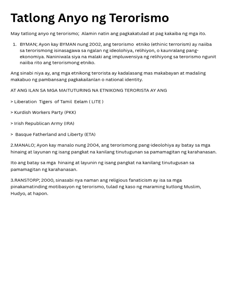 Tatlong Anyo NG Terorismo | PDF