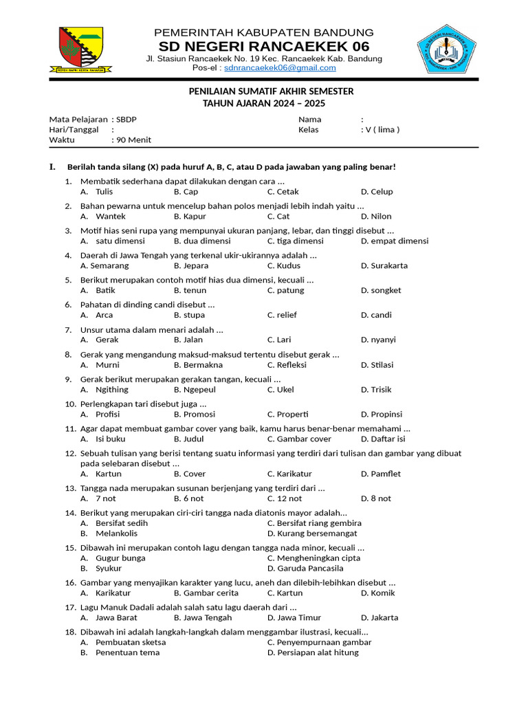 Soal Psas SBDP | PDF | Seni