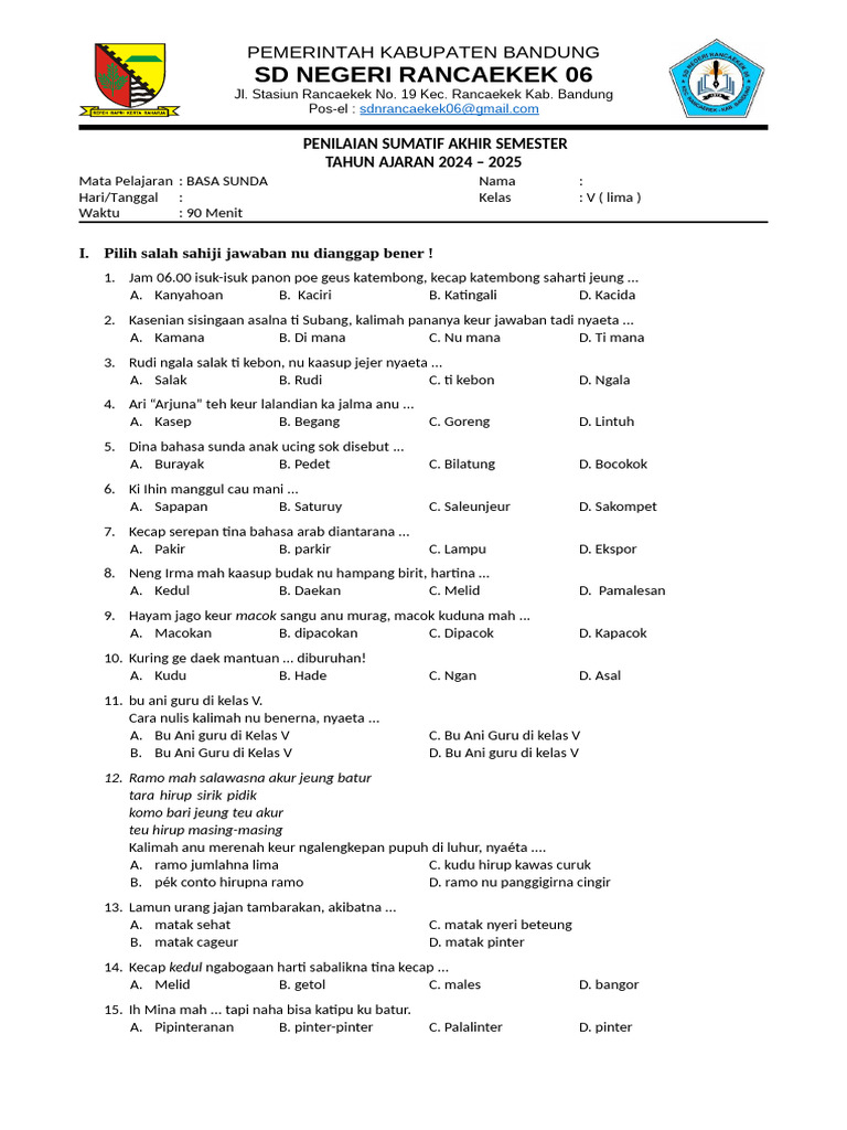 Soal Psas Basa Sunda | PDF