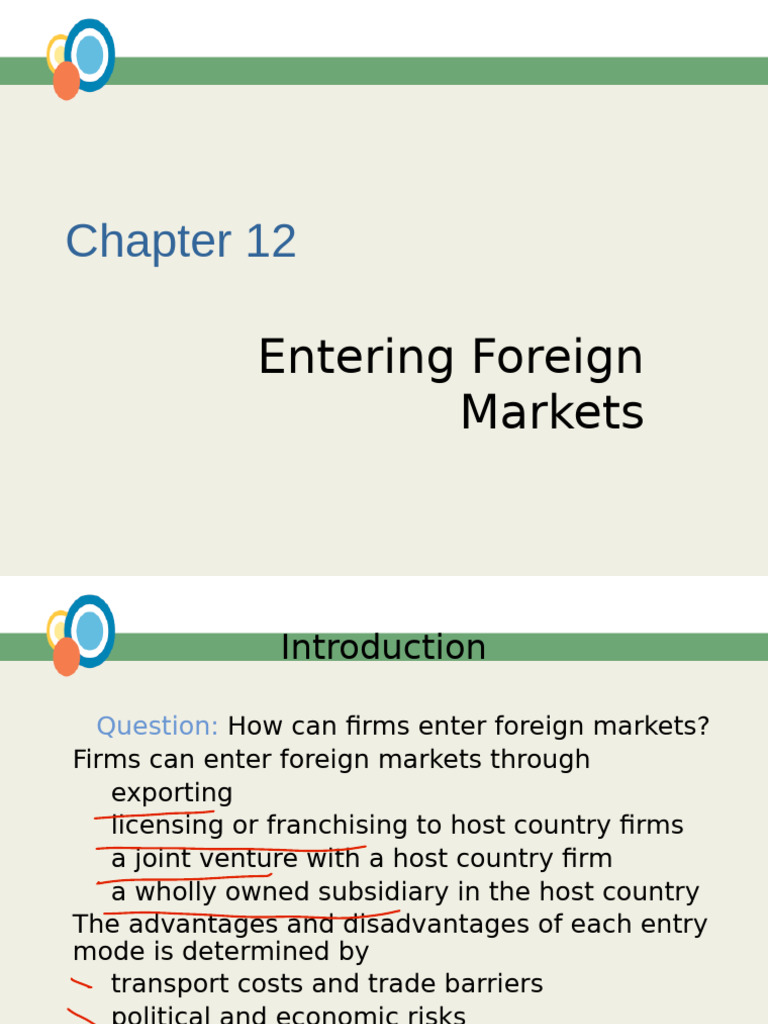 Entering Foreign Markets | PDF | Mergers And Acquisitions | Exports