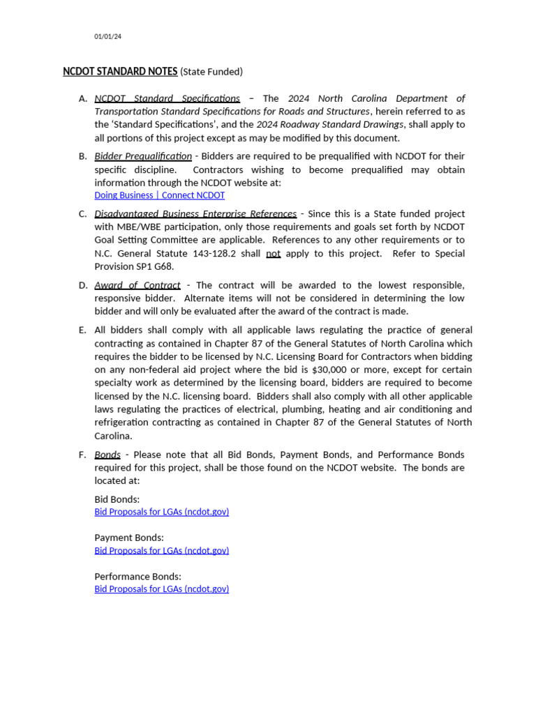 NCDOT 2024 Standard Specifications Overview | PDF | Business Law ...