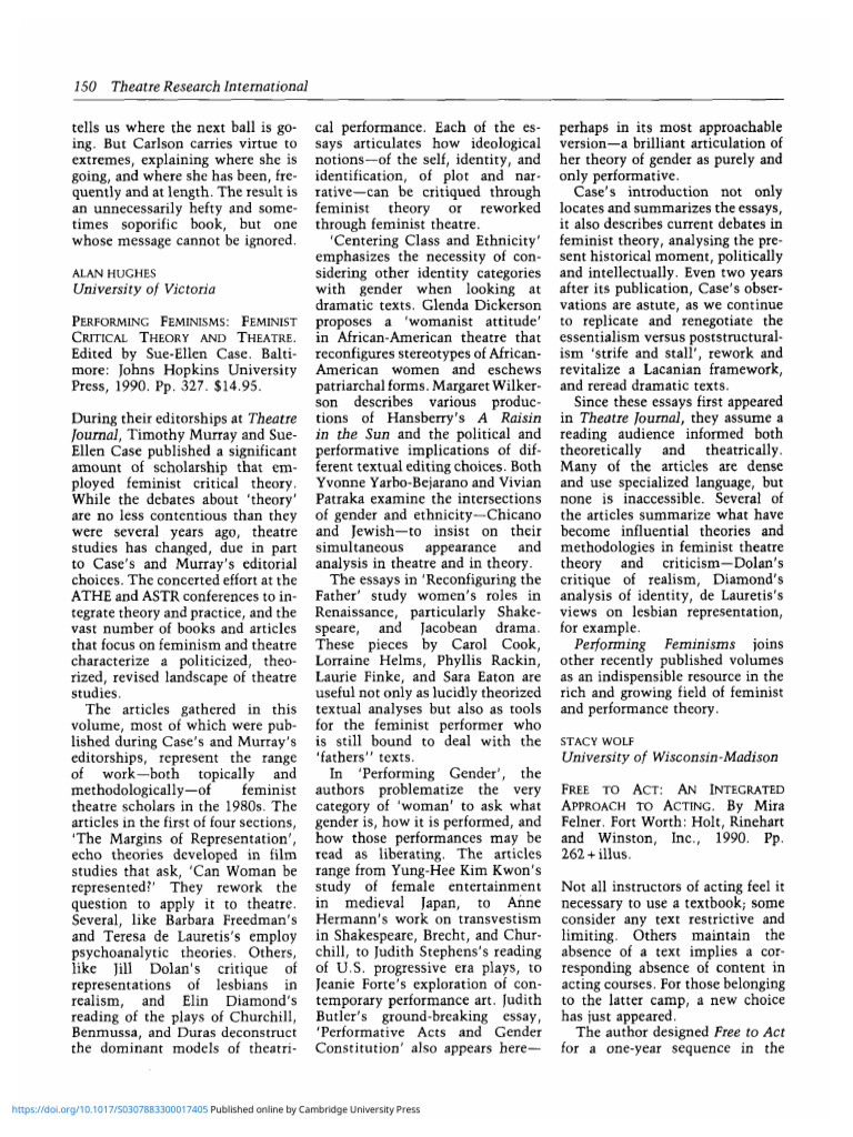 Performing Feminisms Feminist Critical Theory and Theatre Edited by Sue ...