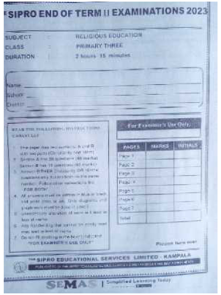 The Sipro RE P.2 End of Term Two 2023 | PDF