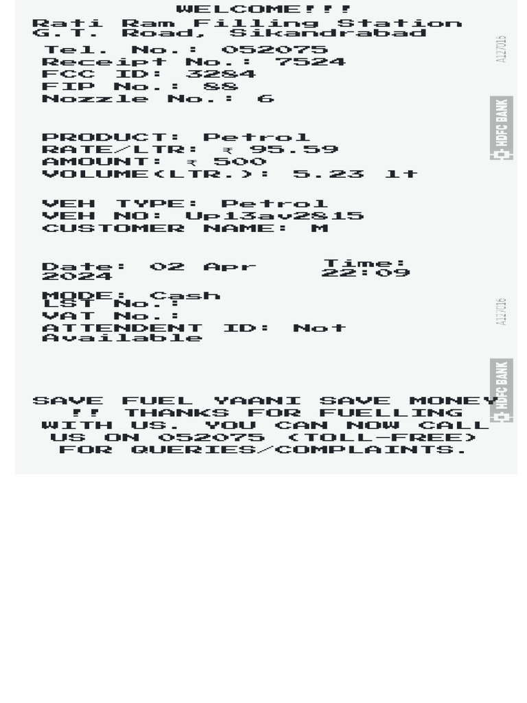 Fuel Bill Template 4 | PDF | Business | Finance & Money Management