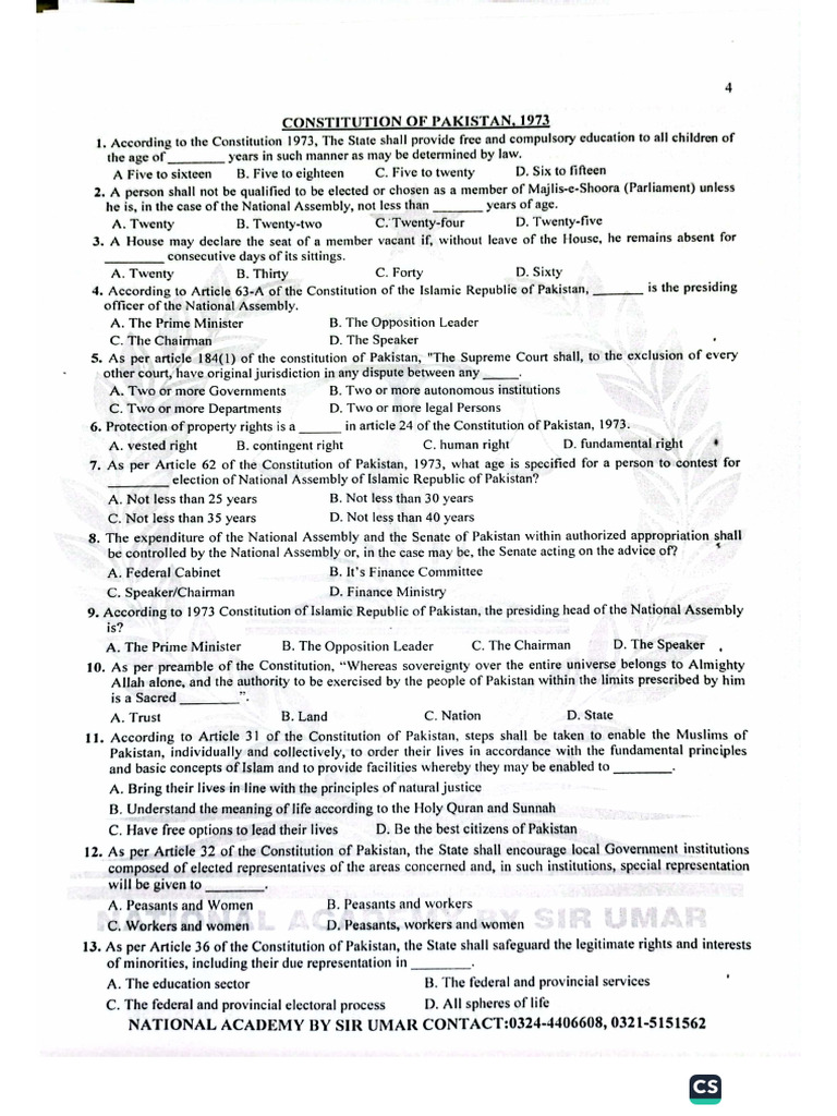 2440-Constitution of Pakistan 1973 LAW GAT MCQs PDF-by-Admin - (Taleem360.com) - 1 | PDF