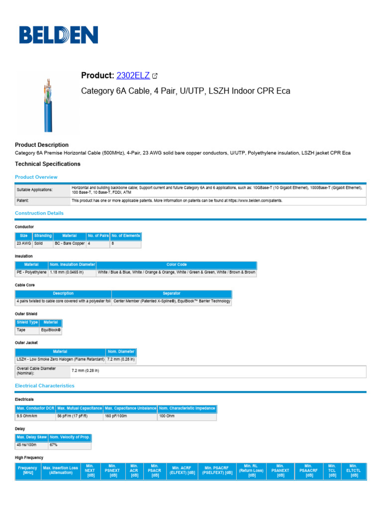 Belden Ethernet UTP Cable | PDF | Electrical Engineering | Electricity