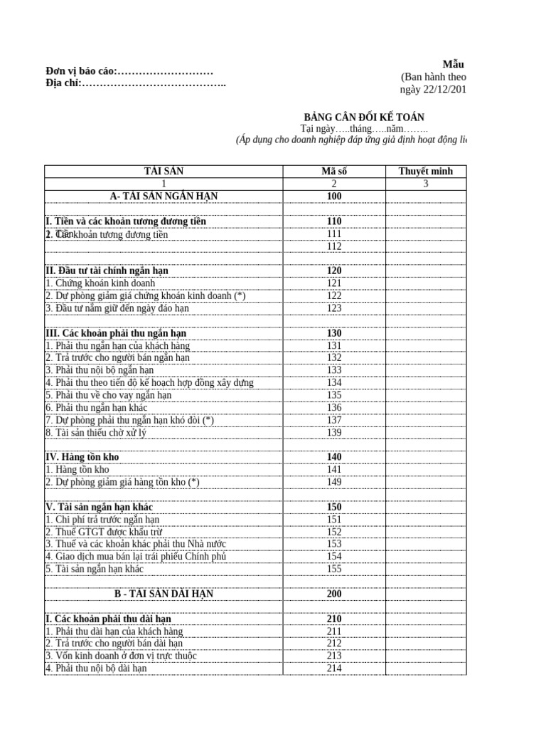 Bang Can Doi Ke Toan B 01 DN | PDF